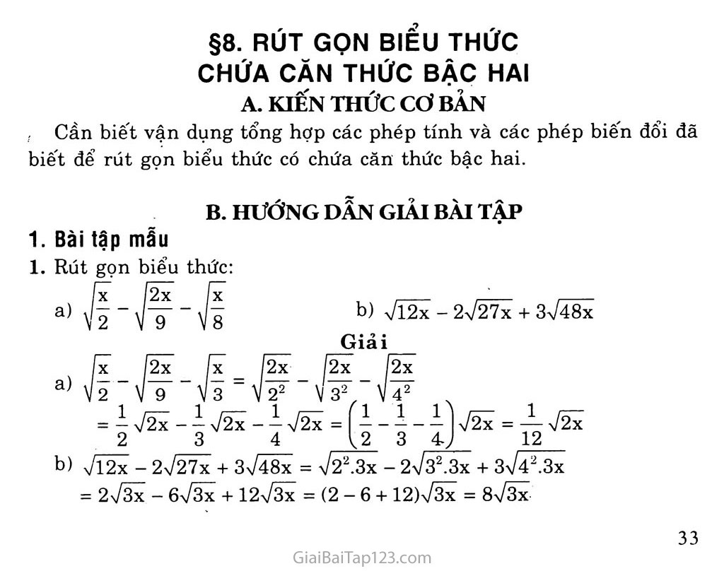 Cách rút gọn biểu thức chứa căn thức bậc hai toán lớp 9 - Trường THPT Lê Hồng Phong - Hà Đông ...